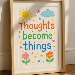Thoughts Become Things Printable Poster | Crayon-style Mental Health ...