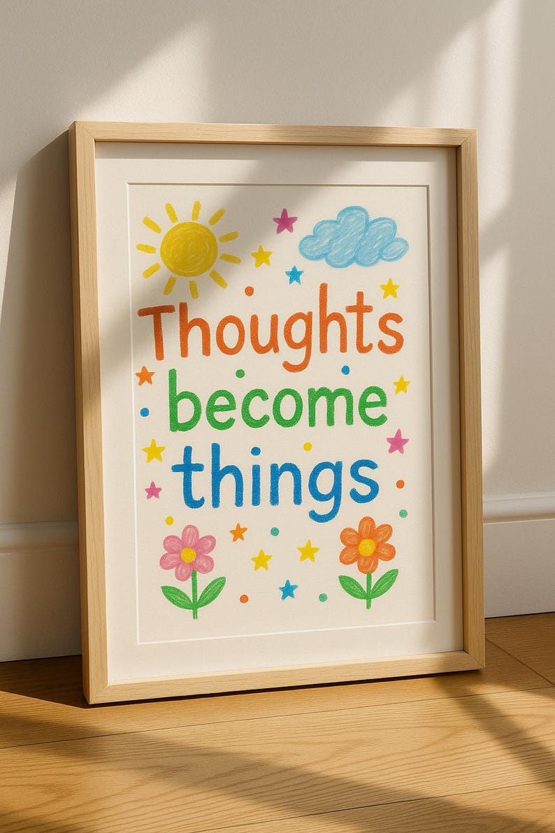 Thoughts Become Things Printable Poster | Crayon-style Mental Health ...
