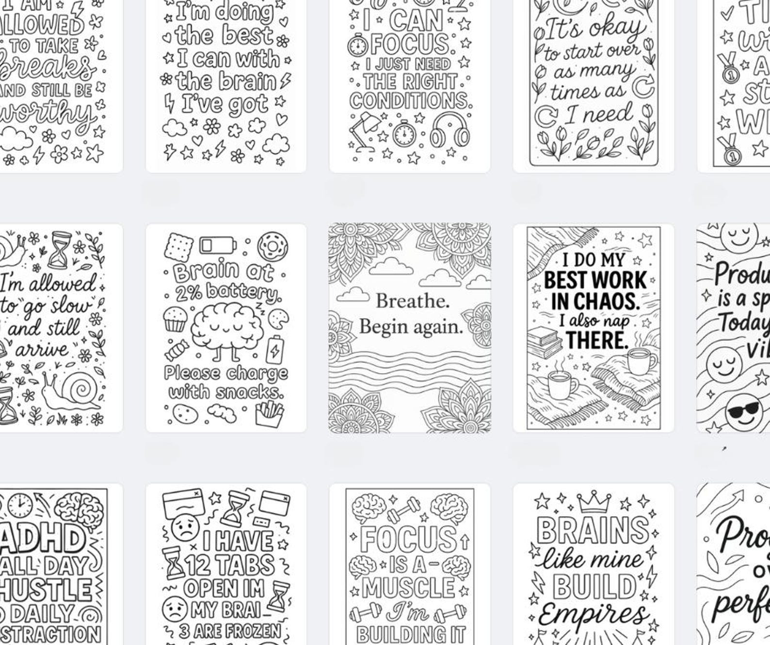 ADHD Coloring Pages for Adults | Printable Mental Health Affirmation ...