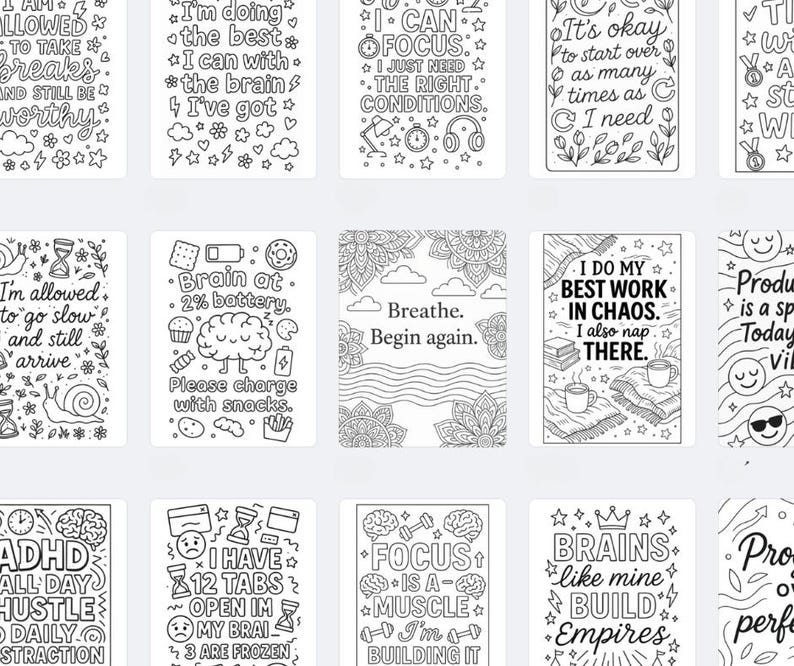 ADHD Coloring Pages for Adults | Printable Mental Health Affirmation ...
