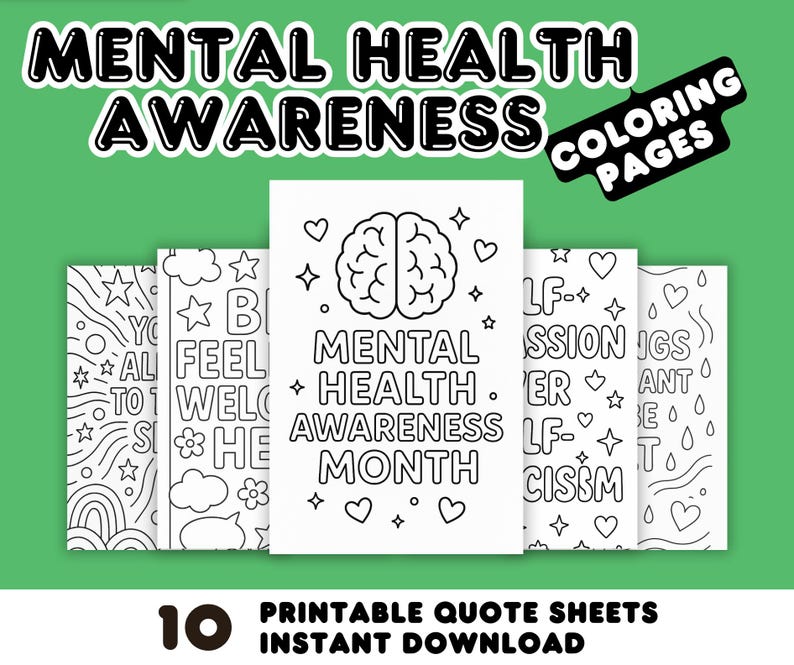 Mental Health Awareness Month Coloring Pages | Self-care Printable ...