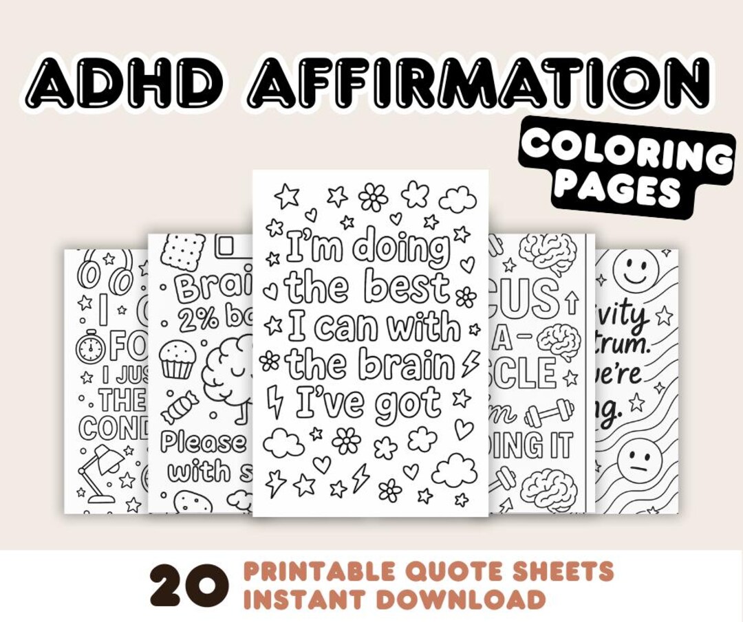 ADHD Coloring Pages for Adults | Printable Mental Health Affirmation ...