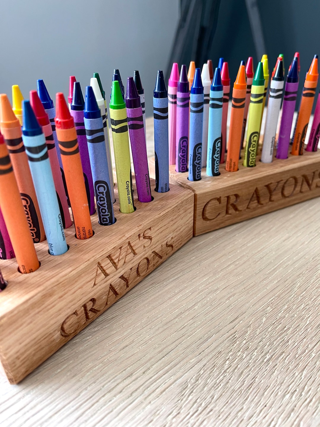 Personalised Engraved Oak Crayon Holder Includes 24 Crayons, Gifts for ...