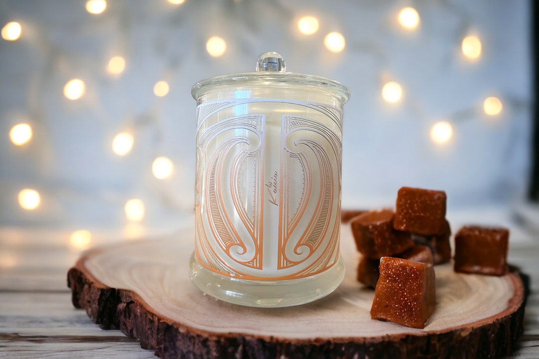 Māori Inspired Soy Wax Candle Salted Caramel Gift Birthday Triple Wick ...