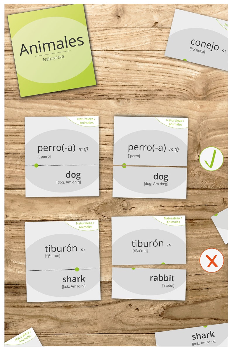 30 Vocabulary Cards ANIMALS Learning Cards Montessori Spanish English ...