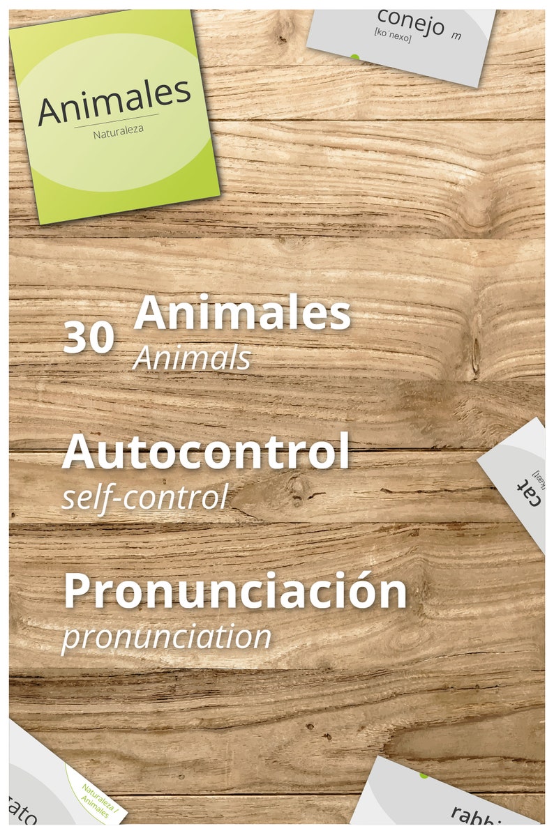 30 Vocabulary Cards ANIMALS Learning Cards Montessori Spanish English ...