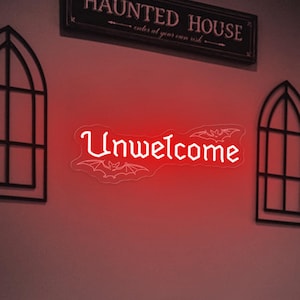 Unwelcome Bat Neon Sign, Funny Gothic Home Decor, Dark Room Decor Sign ...