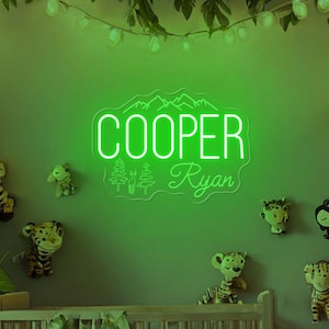 Custom Woodland Theme Nursery Neon Sign, Mountain Name Decor Sign ...