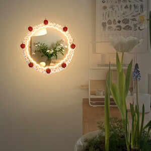 Circle Mirror Neon Sign, Cherry Fake Cake Mirror Sign, Circle Mirror ...