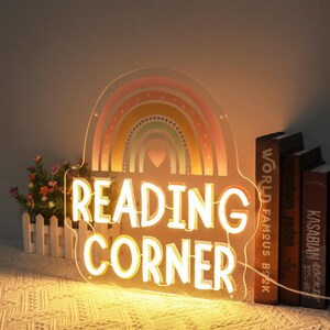 Reading Corner Neon Sign,book Wall Decor,reading Rainbow Hanging Sign ...