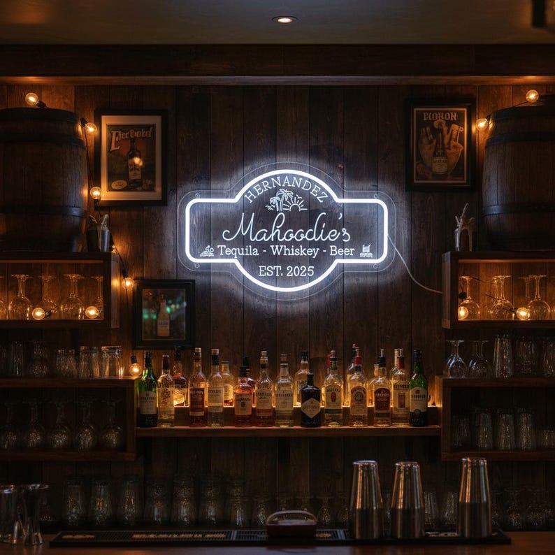 Custom Bar Led Wall Sign Neon, Personalised Home Bar Party Decor, Beer ...