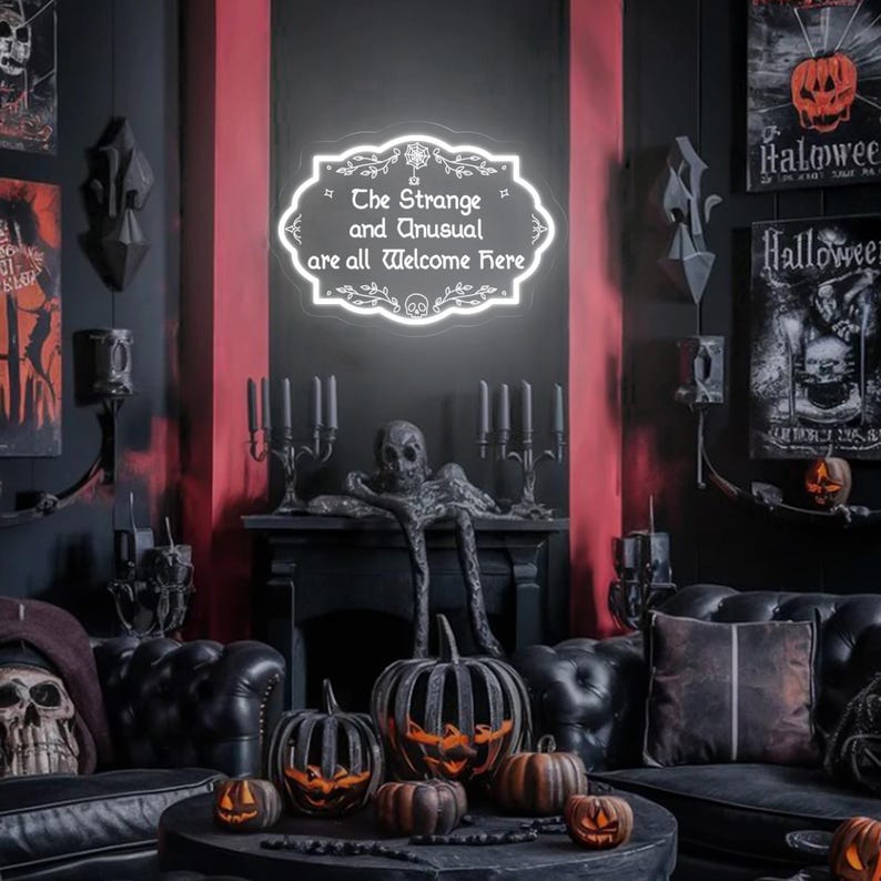 Strange and Unusual Welcome Here Neon Sign, Gothic Welcome Home Decor ...