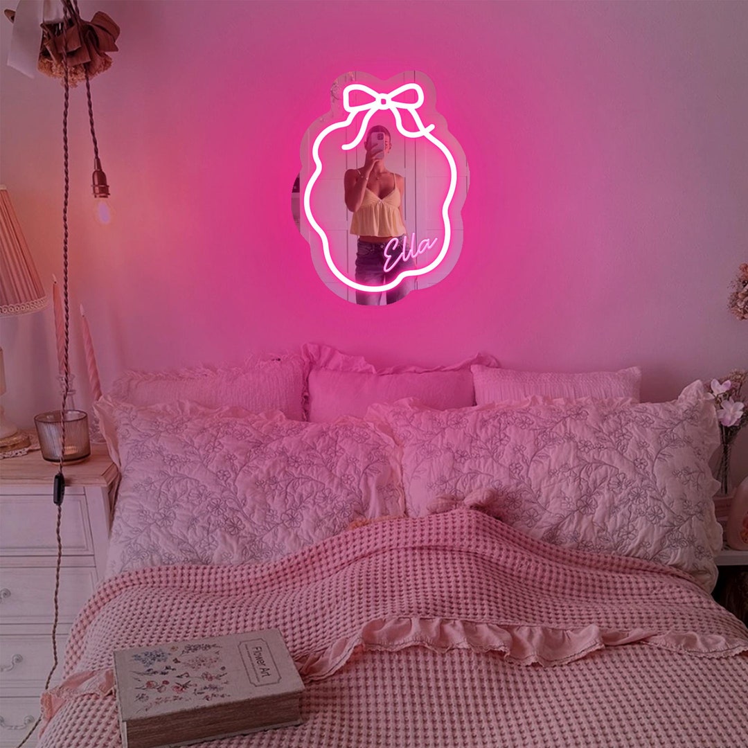 Custom Bow Name Neon Sign Mirror, Dorm Neon Sign, Girly Room Dorm Decor ...