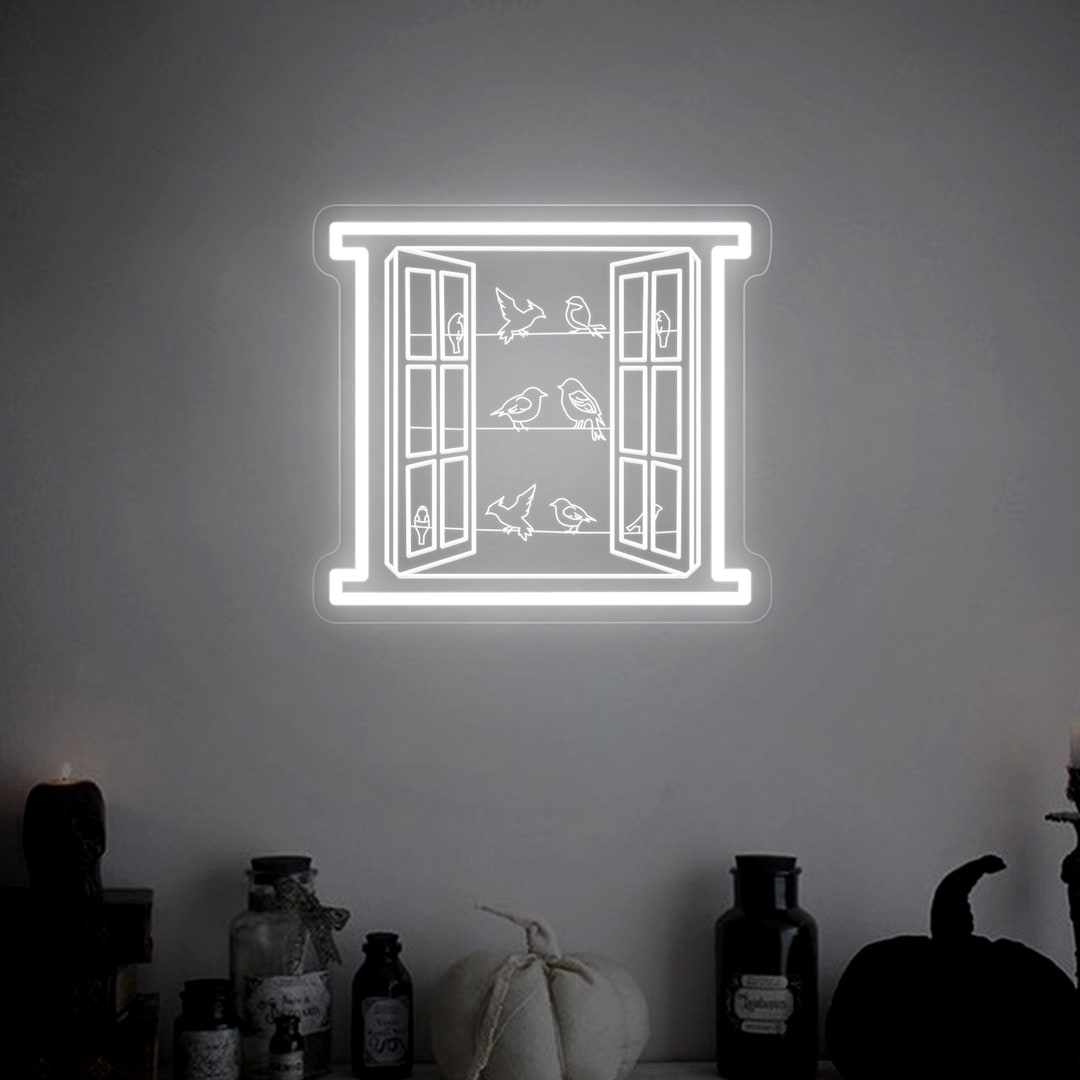 Window and Birds Neon Sign, Window and Birds Wall Art,modern Wall Decor ...