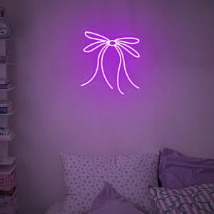 Ribbon Bow Neon Sign, Coquette Christmas Led Decor, Pink Bow Sign, Cute ...