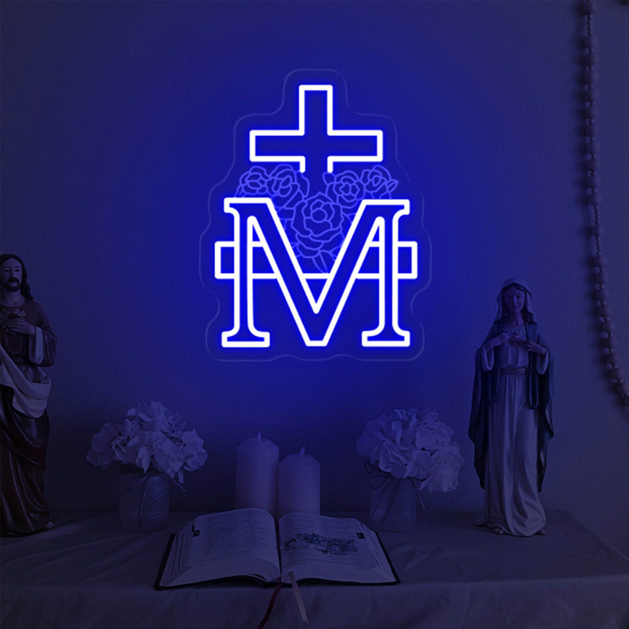 Marian Cross Neon Sign, Marian Catholic Wall Decor Sign, Virgin Mary ...