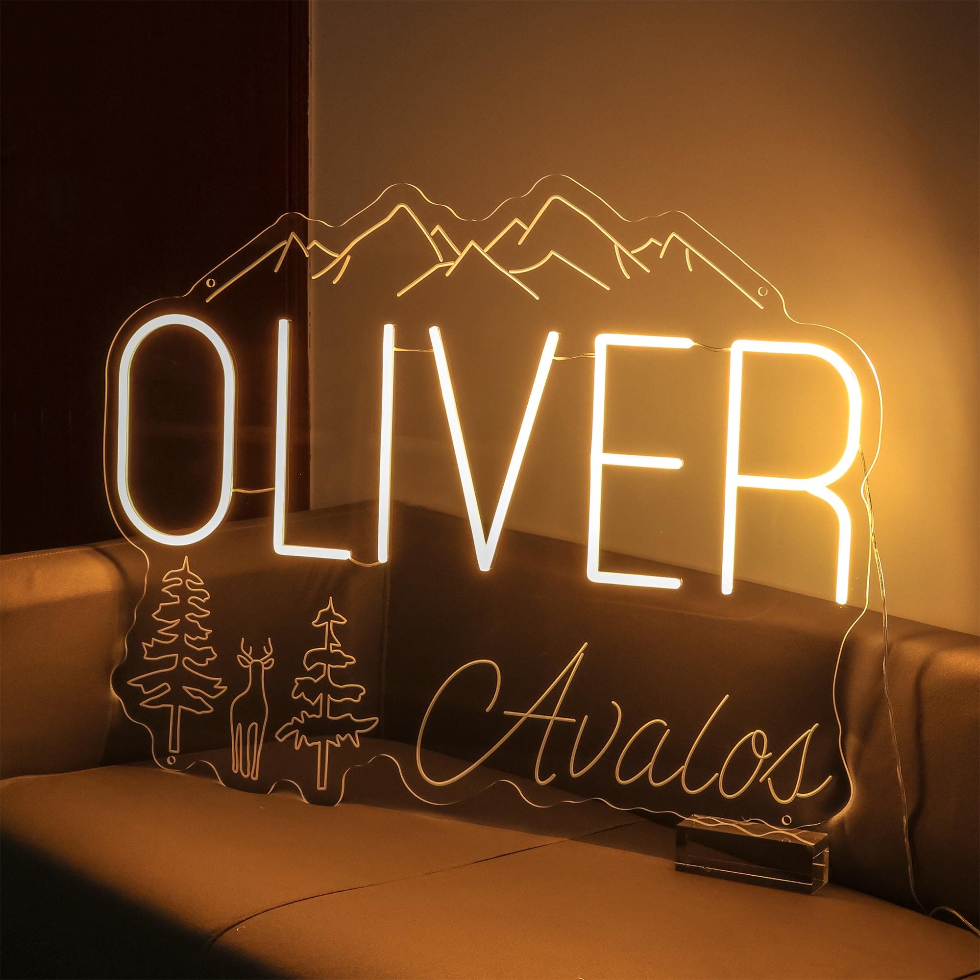 Custom Woodland Theme Nursery Neon Sign, Mountain Name Decor Sign ...