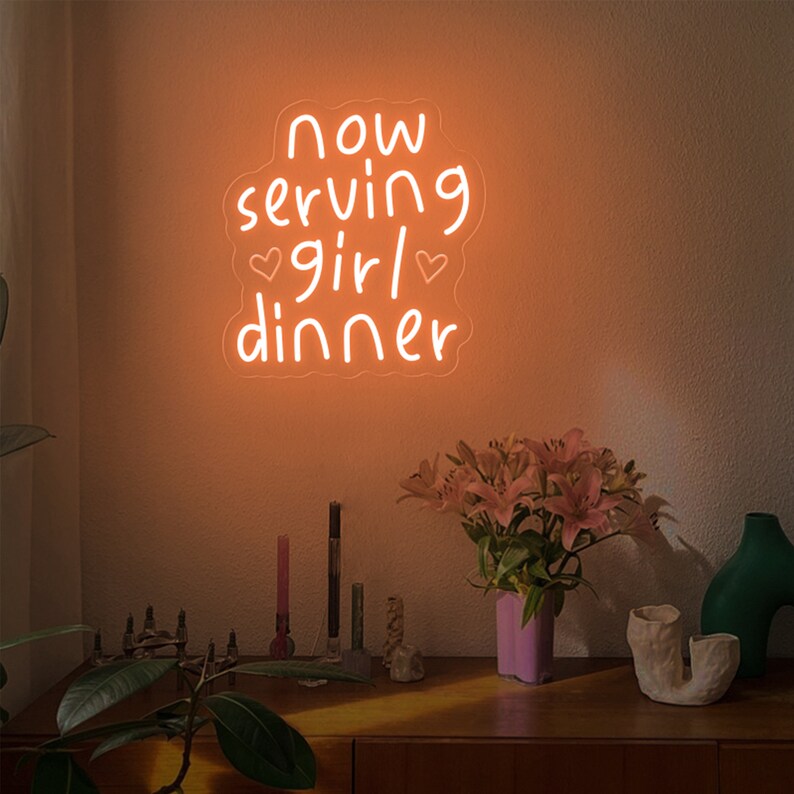 Now Serving Girl Dinner Neon Sign, Girl Dinner Led Neon Light, Cute ...