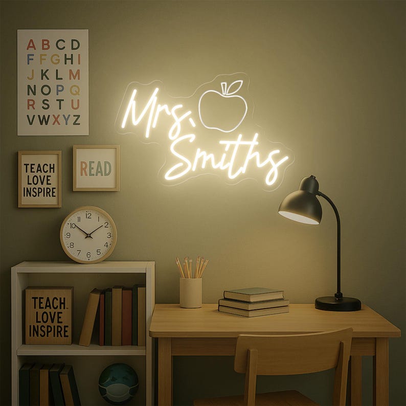 Personalized Teacher Name Neon Sign: Custom Classroom Decor, LED Door ...