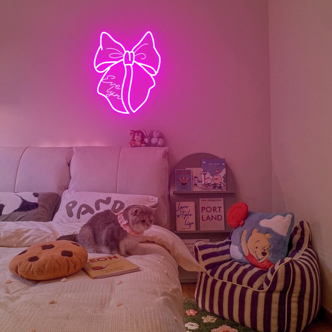 Personalized Name Bow Neon Sign,customize Name Art,custom Bow Name Decor,bow Birth Announcement ...