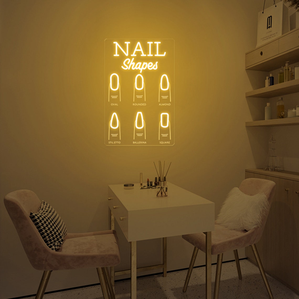 Nail Shape Neon Sign, Aesthetics Salon Neon Sign, Nail Care Wall Art ...