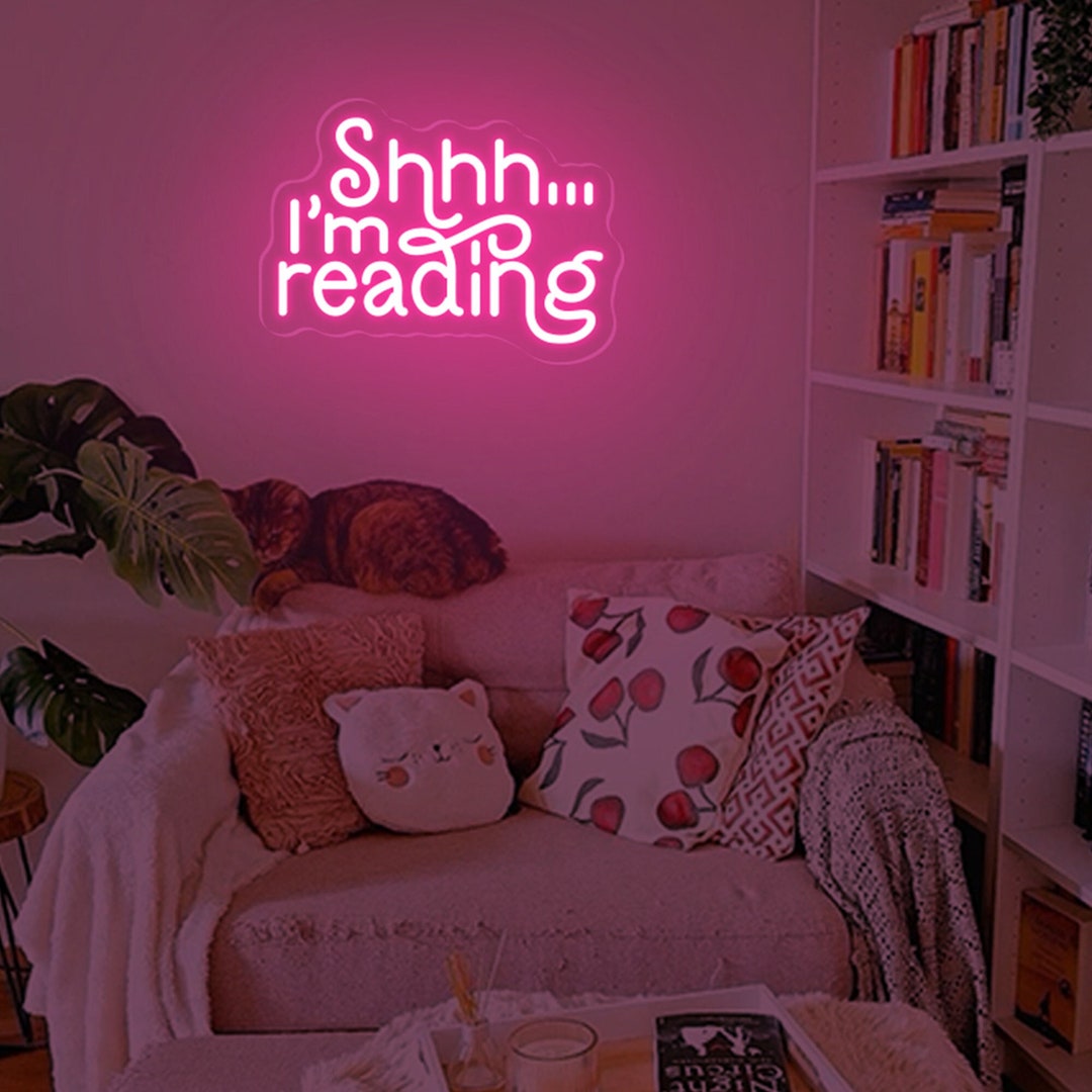 Shhh I'm Reading Neon Sign,book Wall Sign Decor,reading Wall Hanging ...