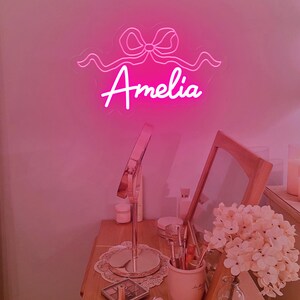 Custom Bow Name Neon Sign ,girly Room Decor, Personalized Bow Name ...