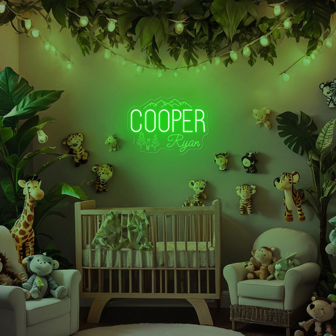 Custom Woodland Theme Nursery Neon Sign, Mountain Name Decor Sign ...