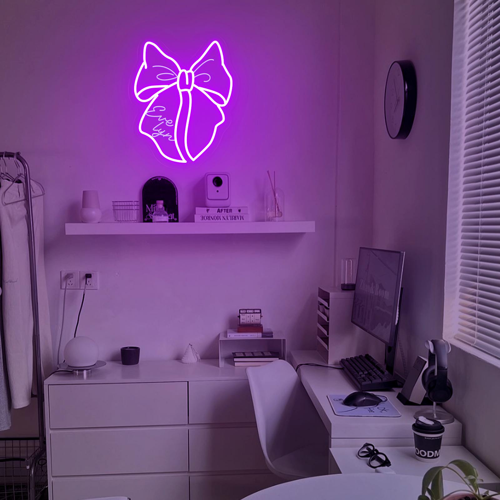 Personalized Name Bow Neon Sign,customize Name Art,custom Bow Name Decor,bow Birth Announcement ...