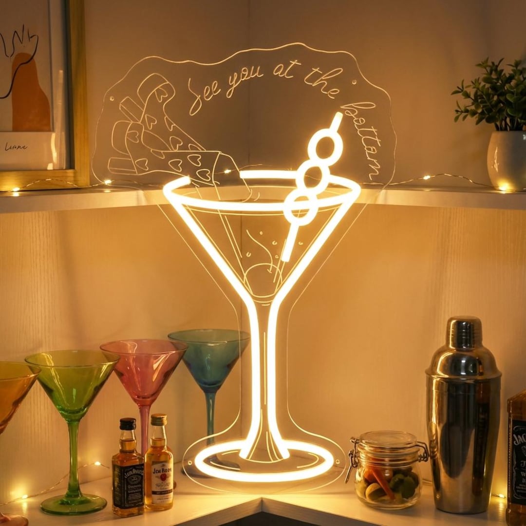 Martini Neon Sign,dive Into Martini Decor Sign,retro Bar Cart Art ...