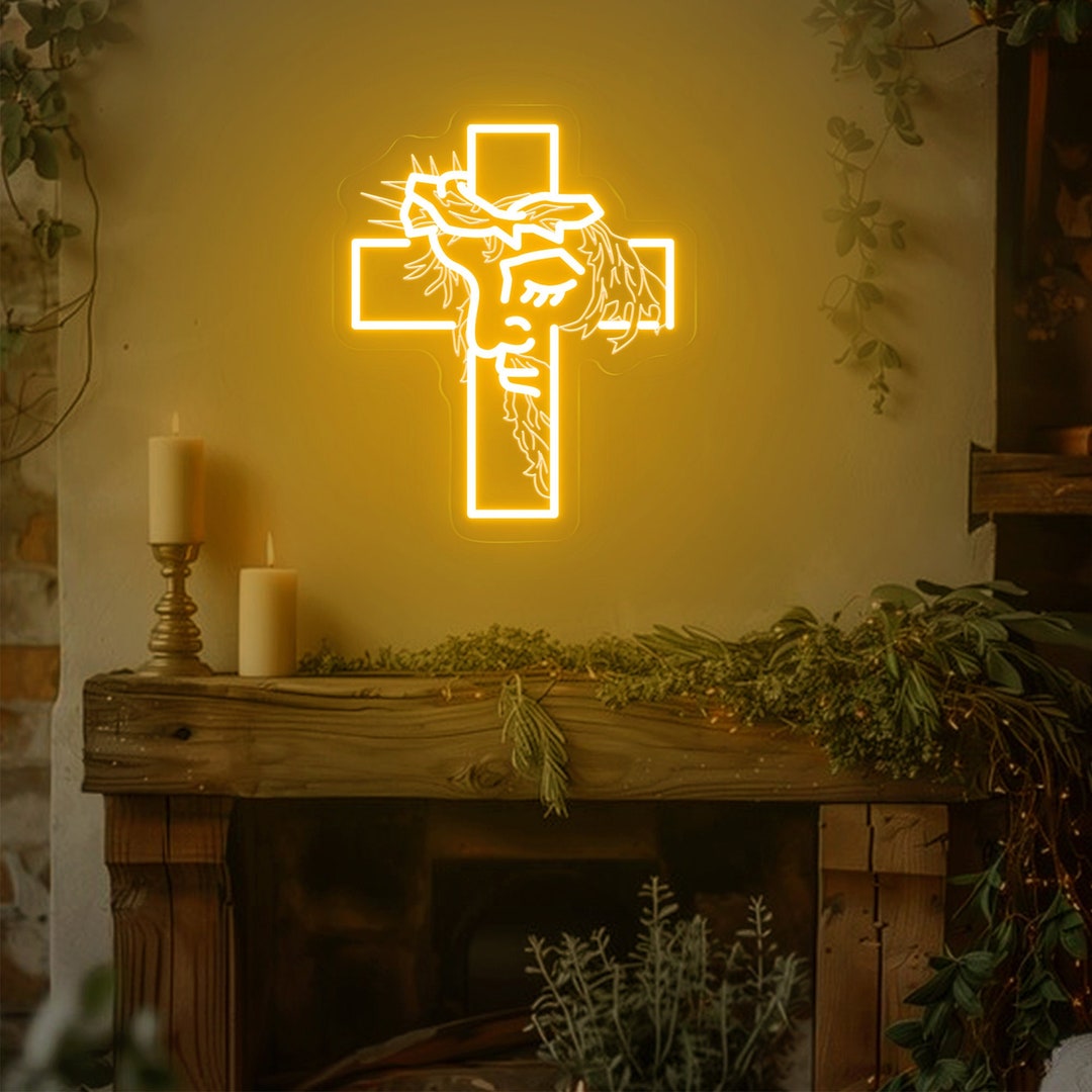 Jesus Crucifix Neon Sign, Jesus Relief Cross Neon Sign, Religious Men ...
