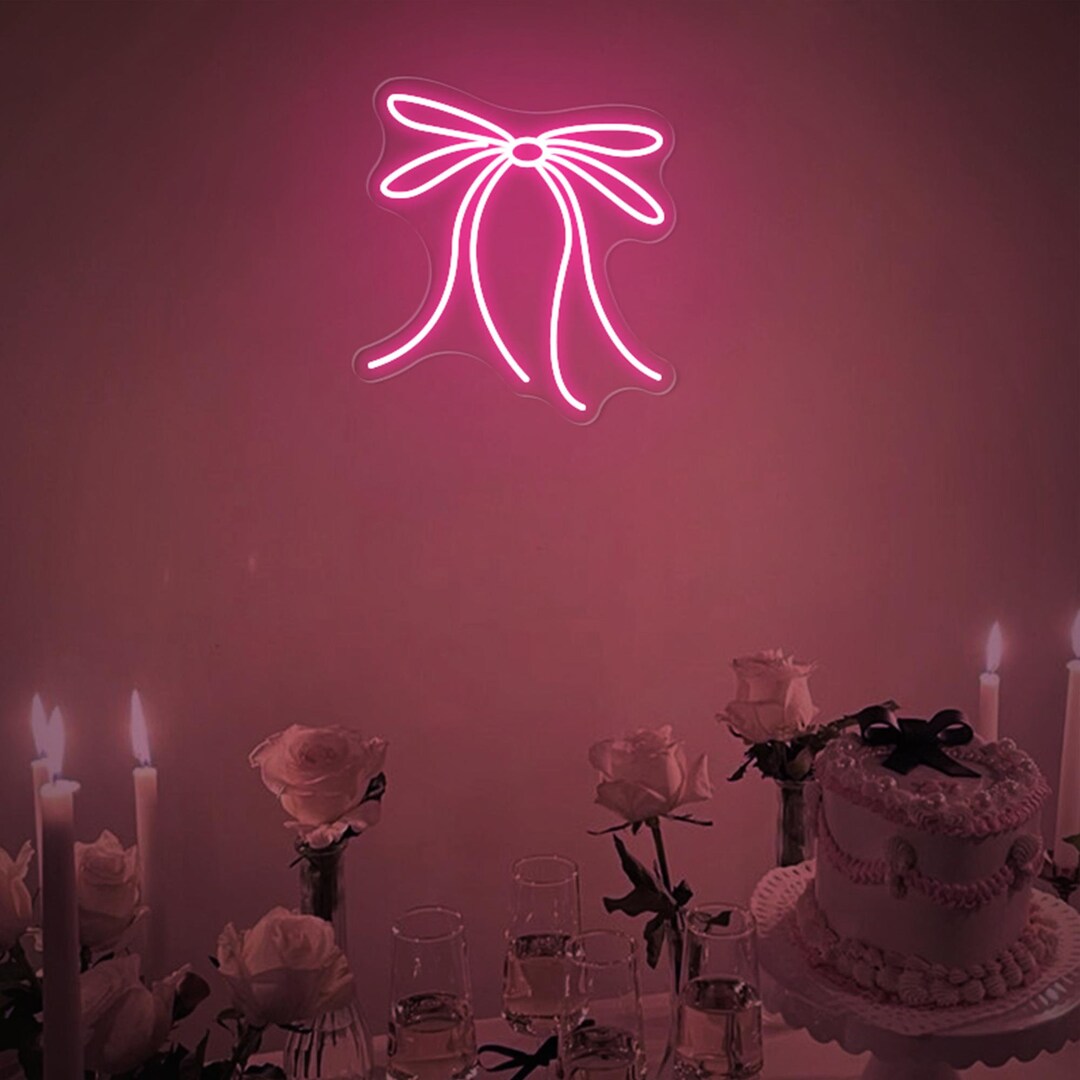 Ribbon Bow Neon Sign, Coquette Christmas Led Decor, Pink Bow Sign, Cute ...