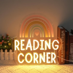Reading Corner Neon Sign,book Wall Decor,reading Rainbow Hanging Sign ...