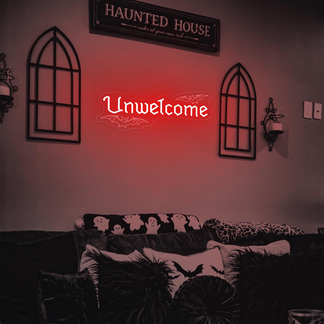 Unwelcome Bat Neon Sign, Funny Gothic Home Decor, Dark Room Decor Sign ...