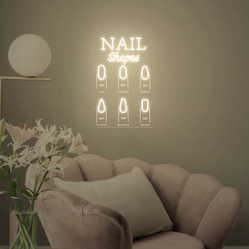 Nail Shape Neon Sign, Aesthetics Salon Neon Sign, Nail Care Wall Art ...