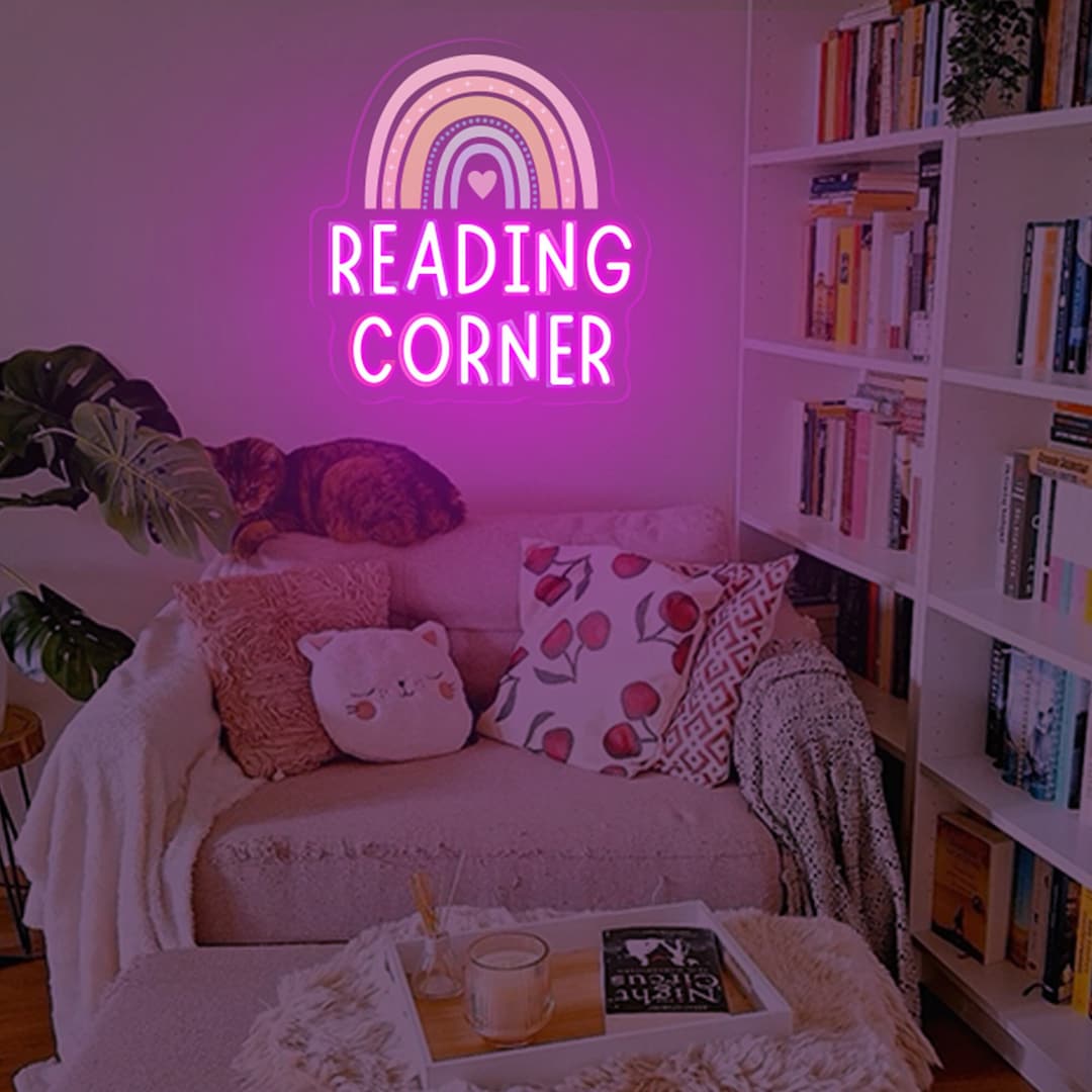 Reading Corner Neon Sign,book Wall Decor,reading Rainbow Hanging Sign ...