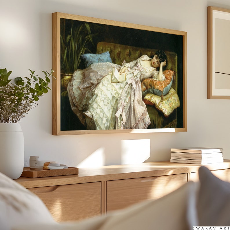Victorian Woman in Pink Gown, Vintage Oil Painting, Frame TV Art ...
