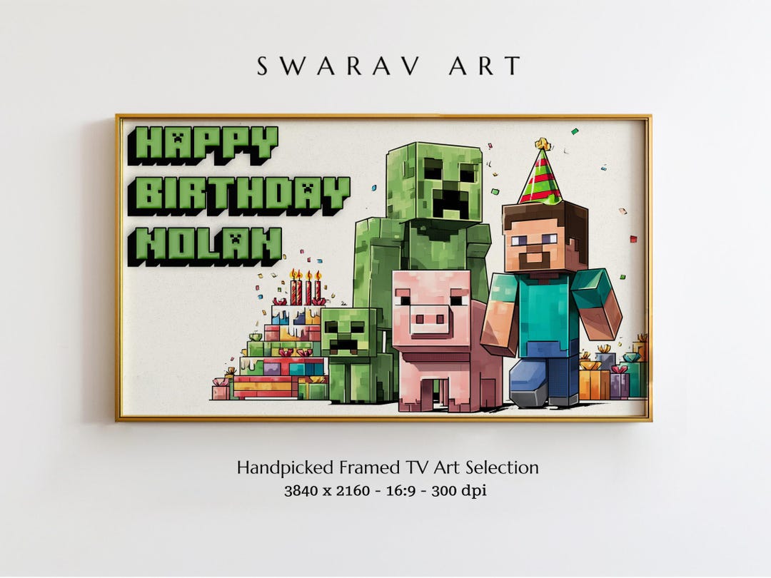 Personalized Frame TV Art, Minecraft Birthday Frame TV Art, Custom Kids ...