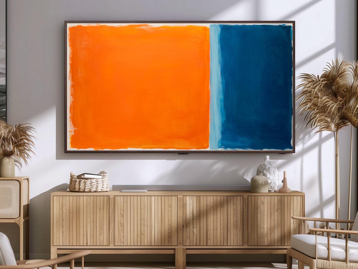 Frame TV Art, Rothko-style Orange & Blue Art, Minimalist Colorfield Oil ...