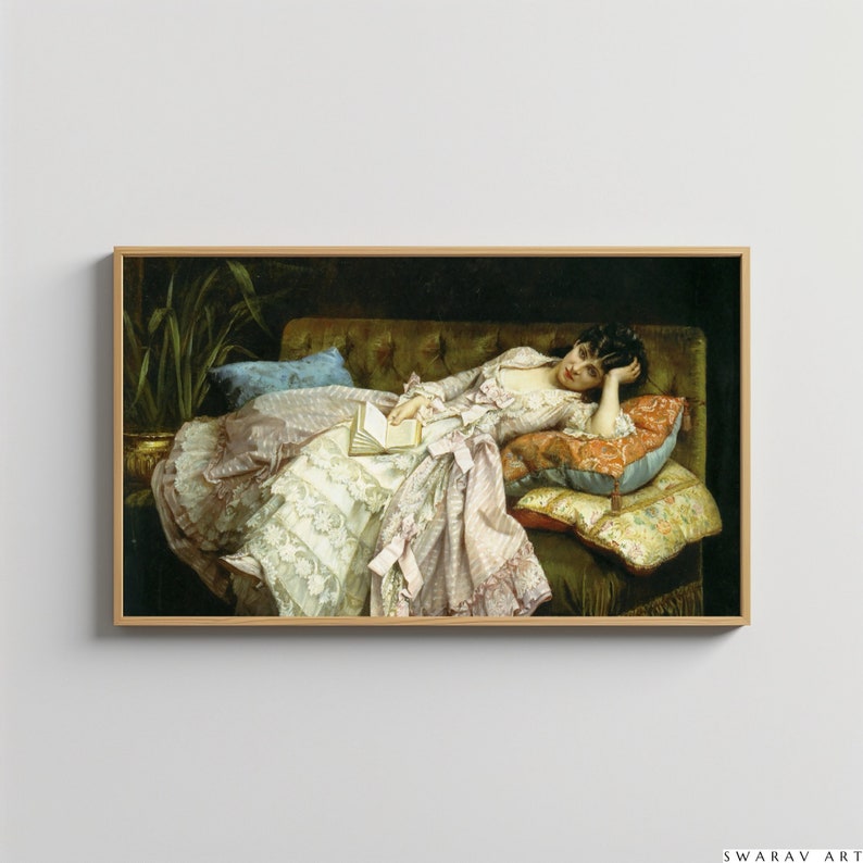 Victorian Woman in Pink Gown, Vintage Oil Painting, Frame TV Art ...