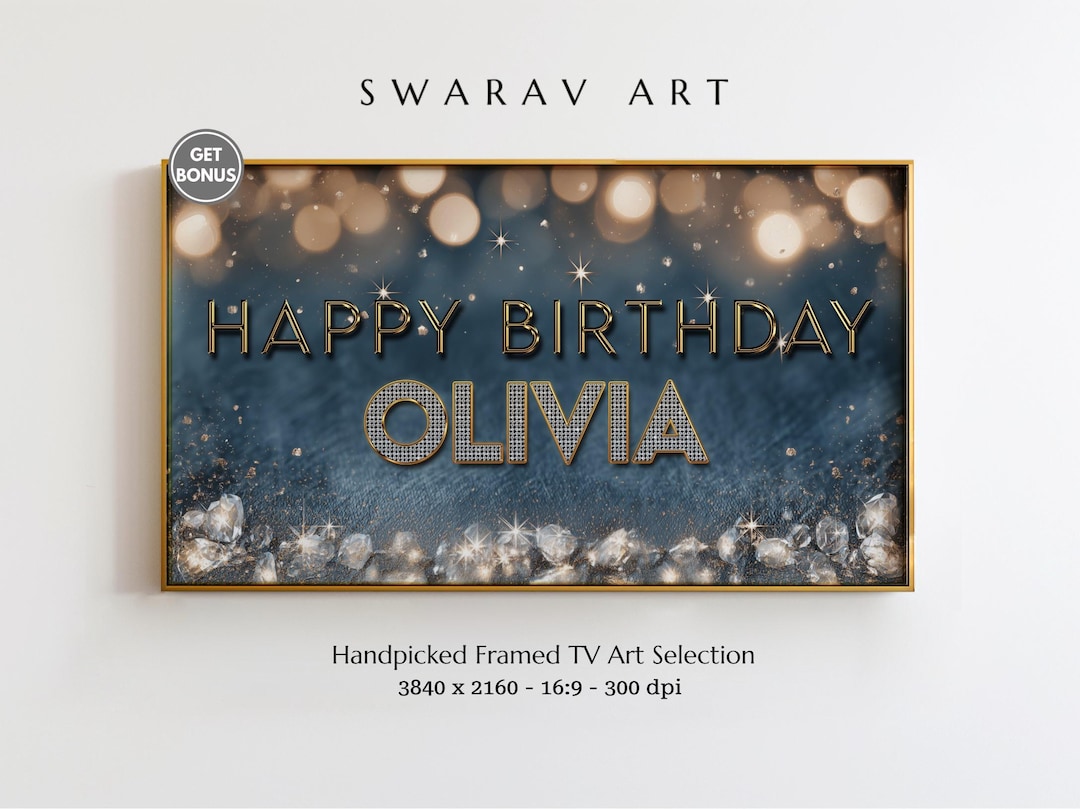 Personalized Birthday Frame TV Art, Luxury Gold Sparkle Birthday Frame ...