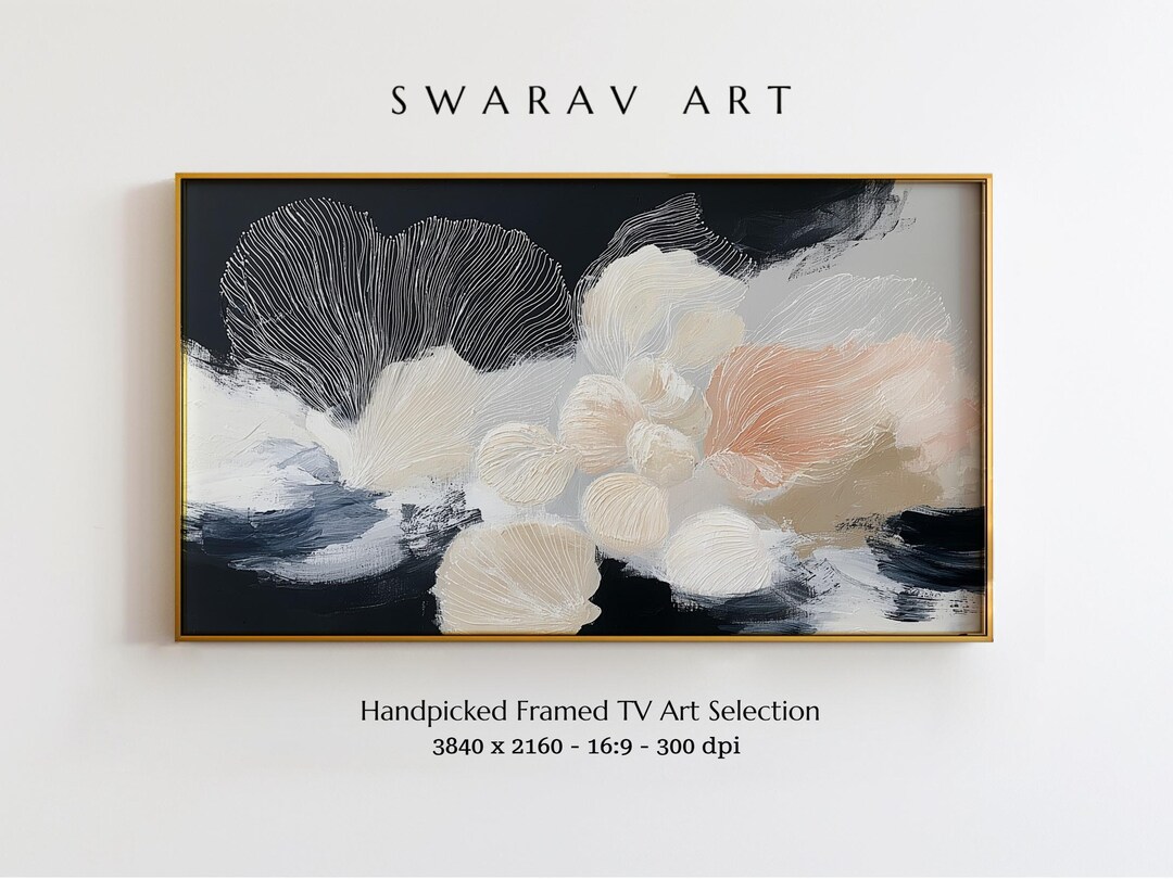 Minimalist Shell Art for Frame TV | Overlapping White Shells on Black ...