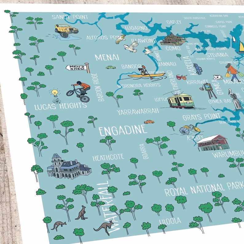 Illustrated Map of the Sutherland Shire | A3 Print - Etsy