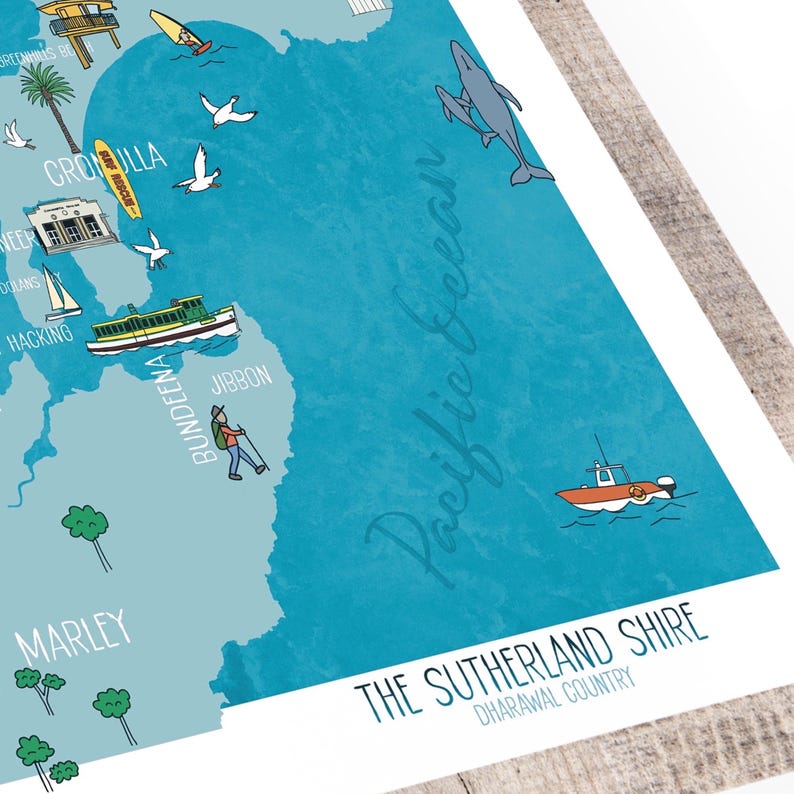 Illustrated Map of the Sutherland Shire | A3 Print - Etsy