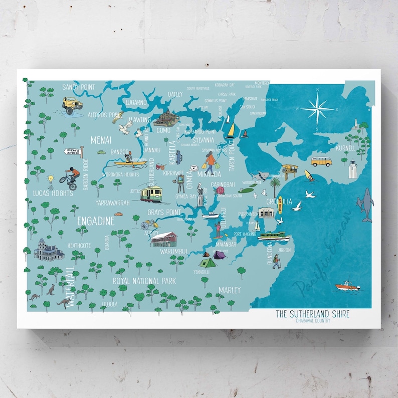 Illustrated Map of the Sutherland Shire | A3 Print - Etsy