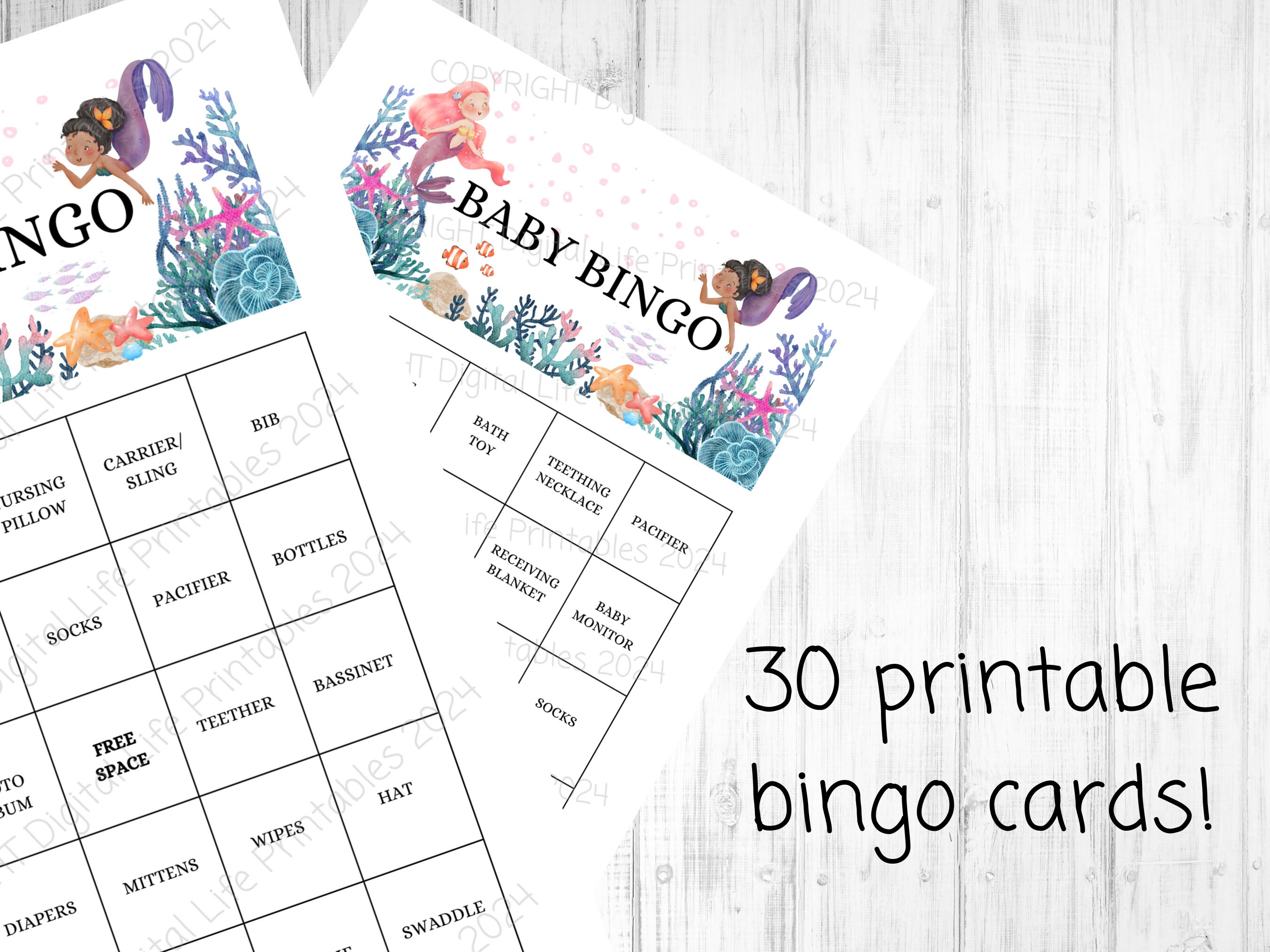 Printable Baby Shower Bingo Mermaid Baby Shower Prefilled Baby Shower ...