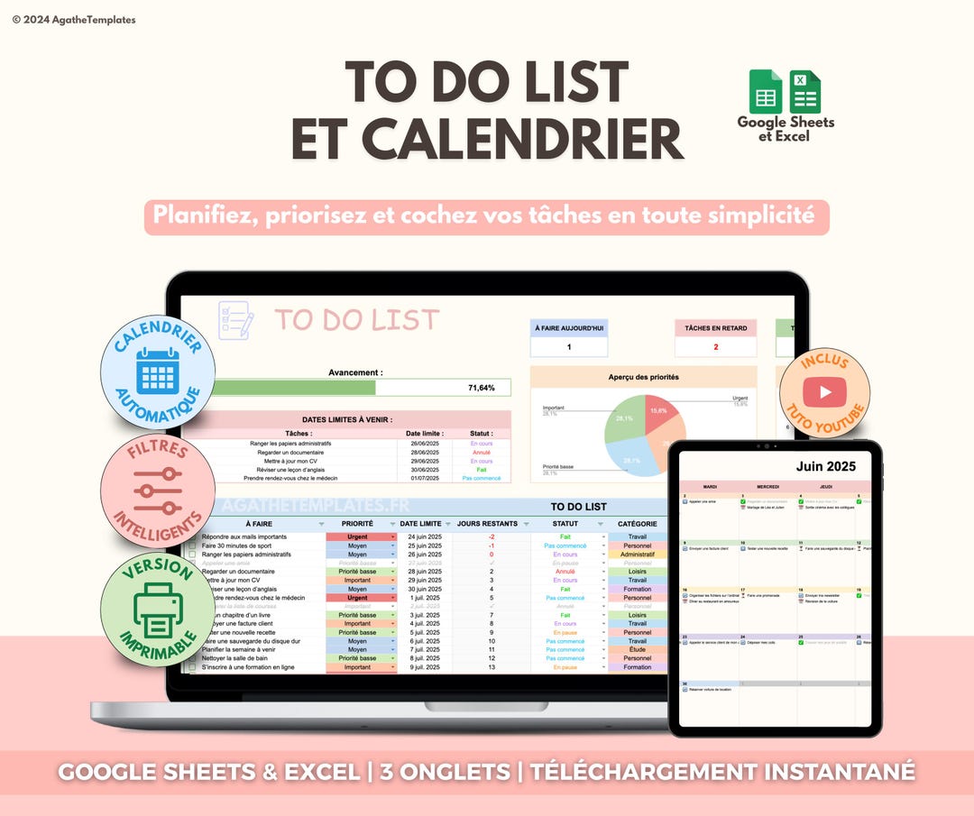 To Do List and Automated Calendar | Task List Template | Tracker and ...