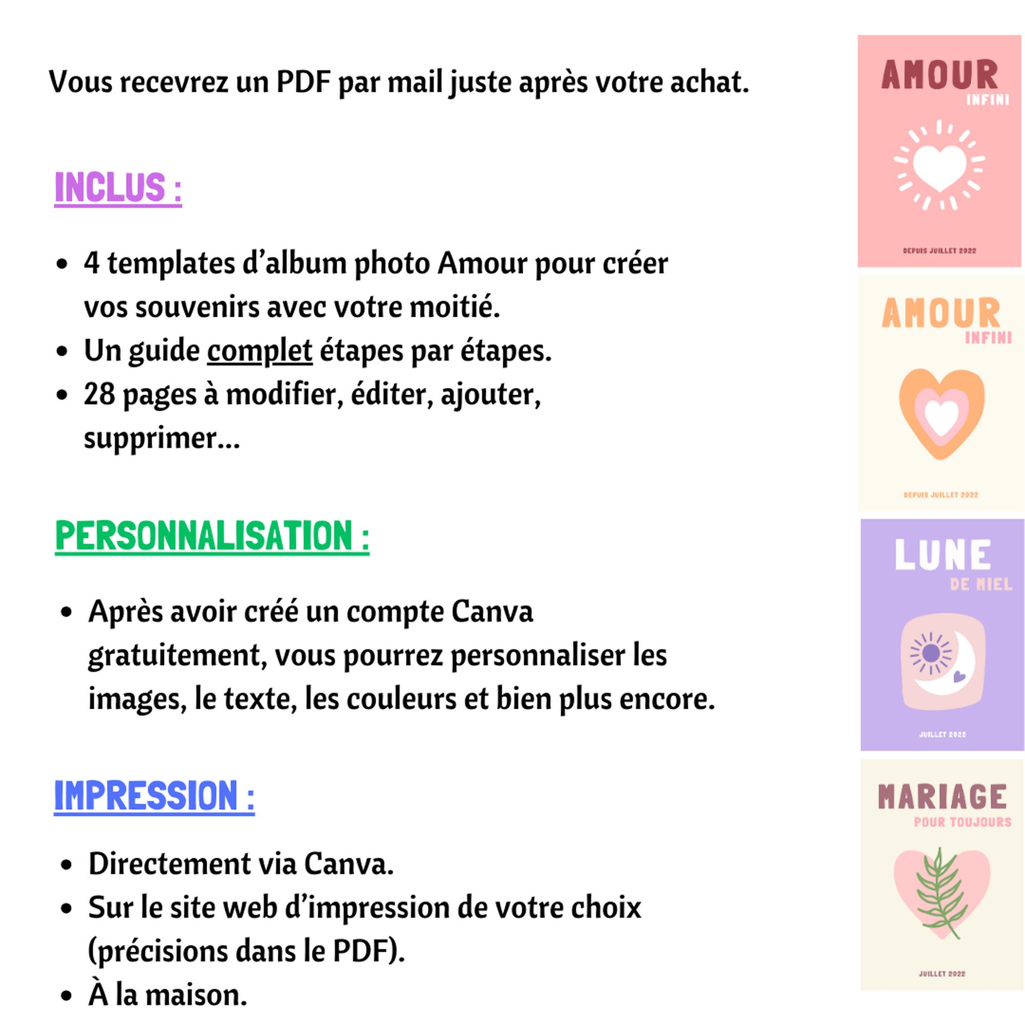 Love Photo Album Template. Couple Photo Book Template to Personalize on ...