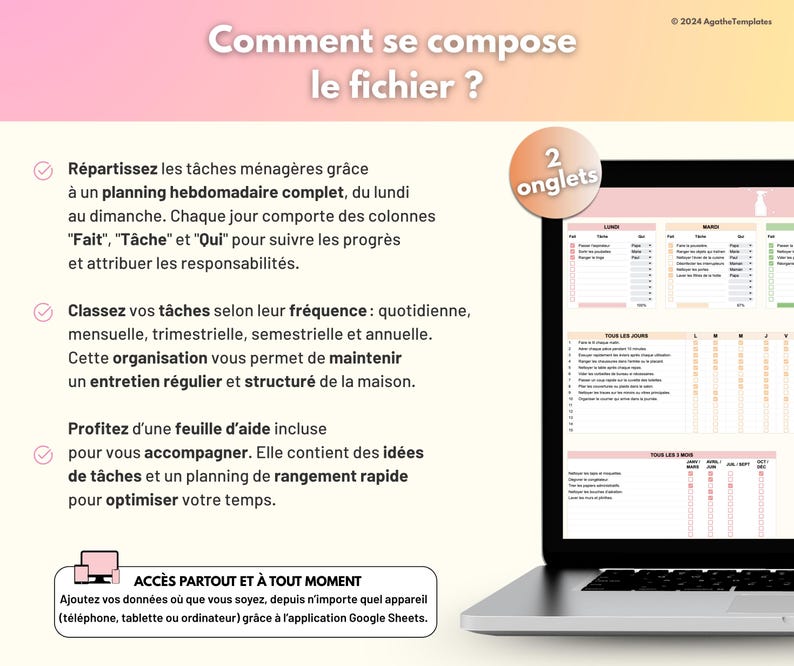 Planning de ménage | Check list tâches ménagères | Modèle Template ...