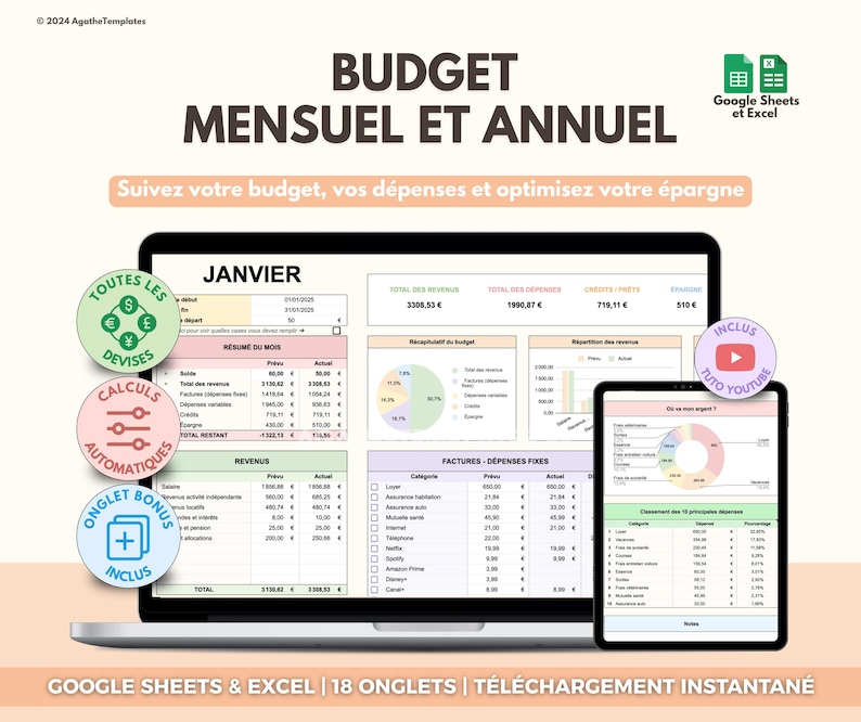 Monthly and Annual Budgeting in Google Sheets and Excel | Financial ...